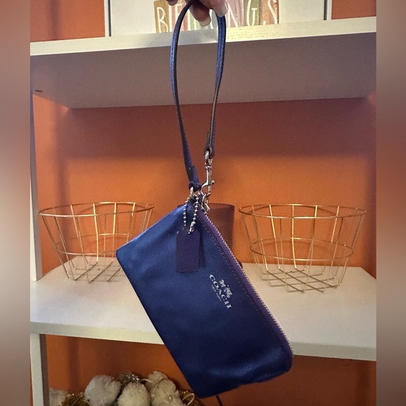 Coach | Bags | Coach Purple Smooth Pebbled Leather Wristlet | Poshmark